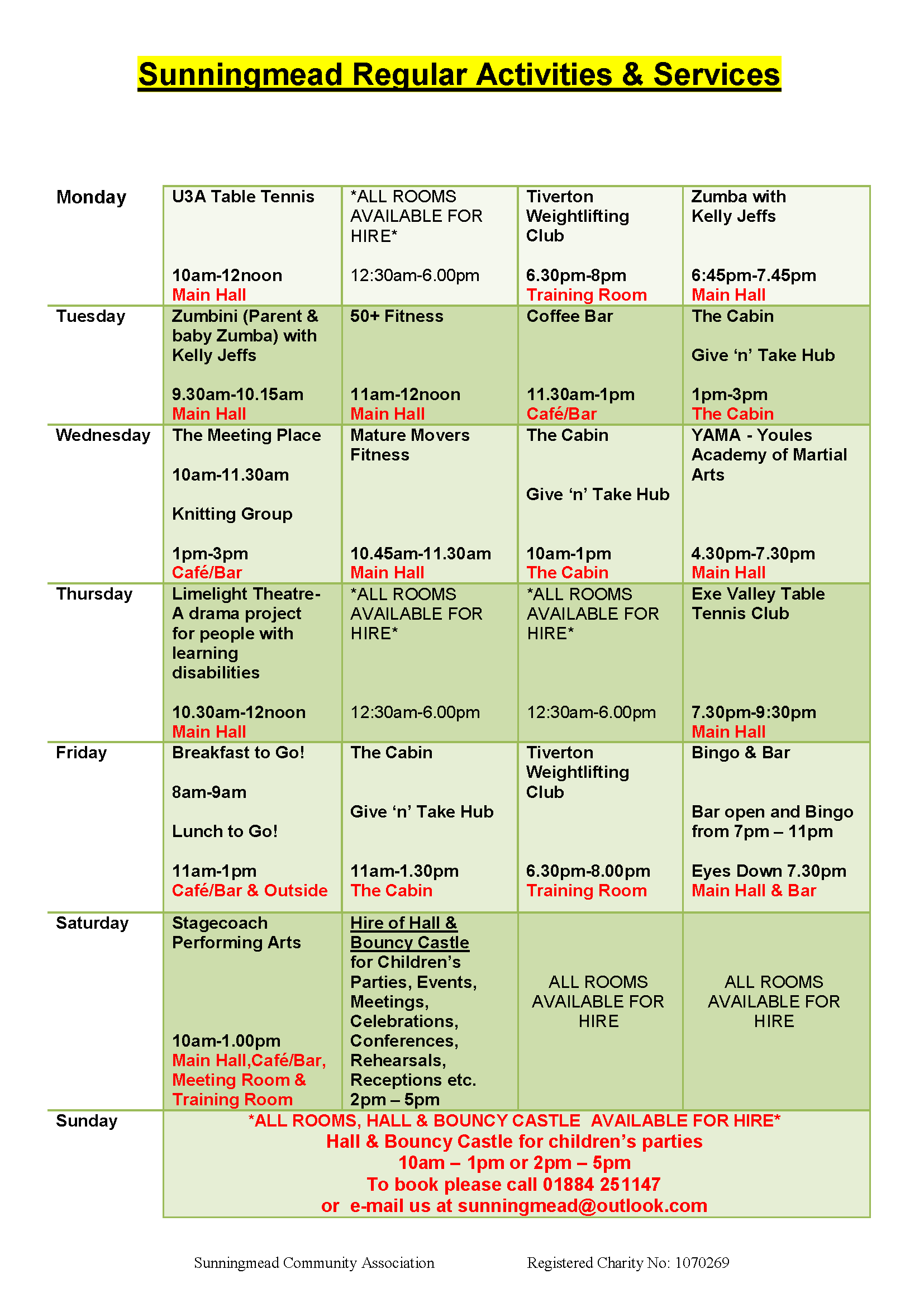 What’s On | Sunningmead Community Centre